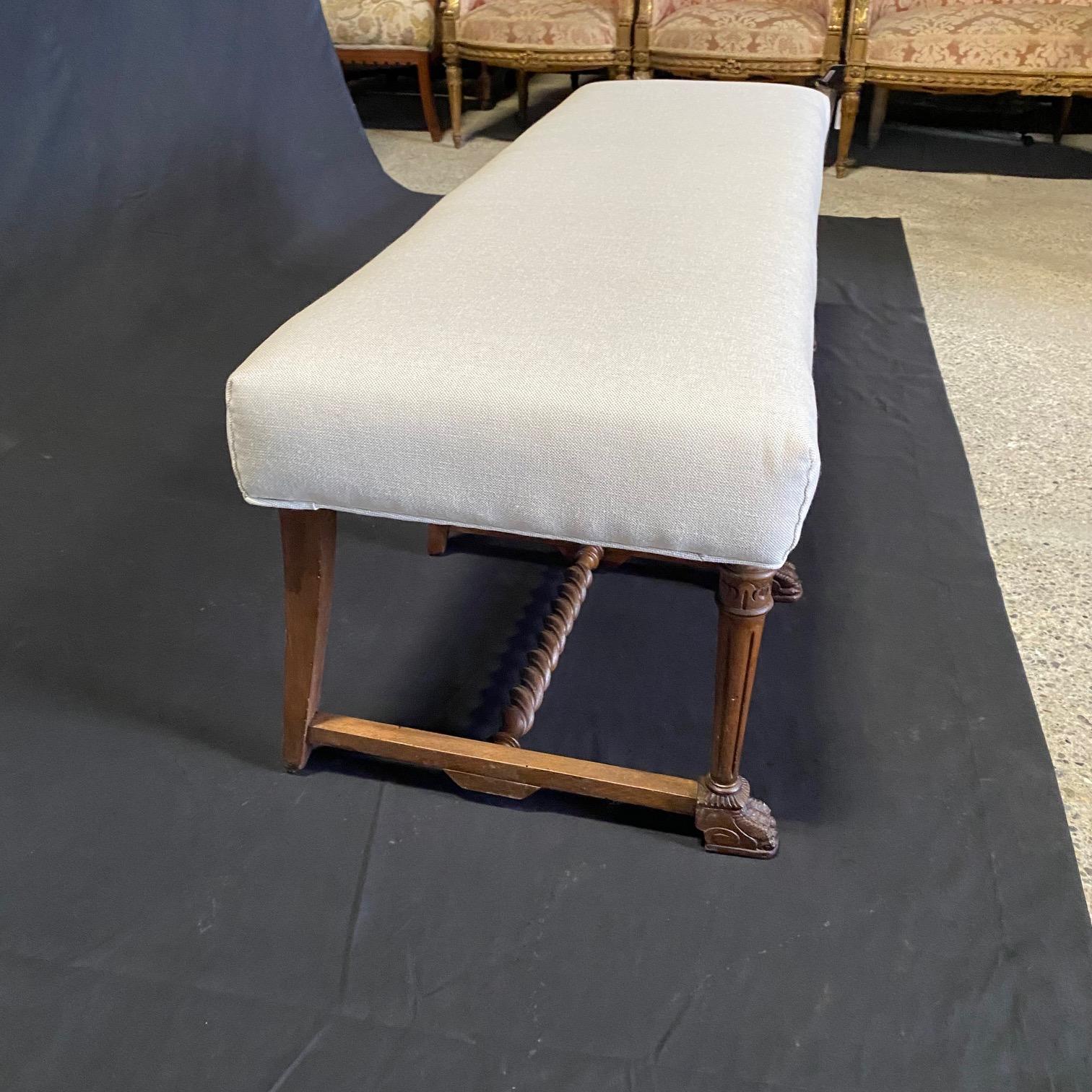 Elegant French Antique Carved Barley Twist Bench with Carved Feet For ...