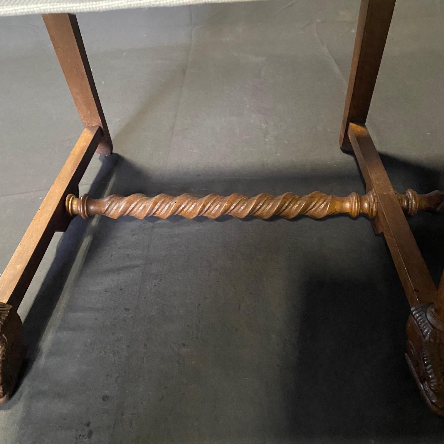 Elegant French Antique Carved Barley Twist Bench with Carved Feet For ...