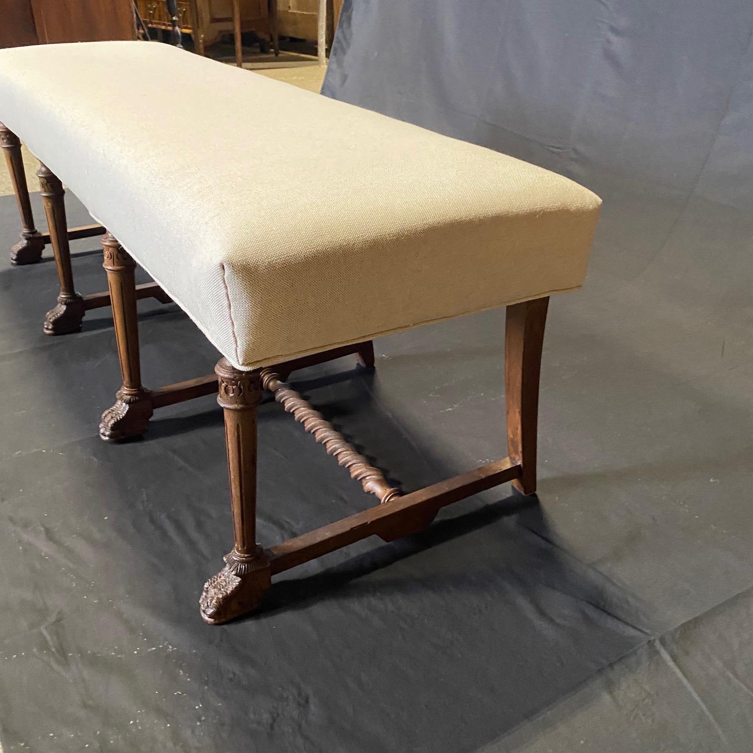 Elegant French Antique Carved Barley Twist Bench with Carved Feet For ...