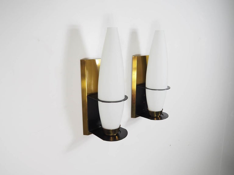 Elegant French Appliques in Brass, Metal and Stained Glass For Sale at ...