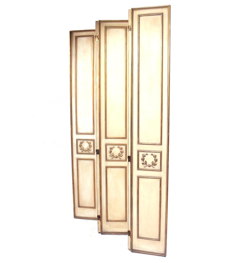 Elegant French Ivory and Gilt Folding Screen For Sale at 1stDibs