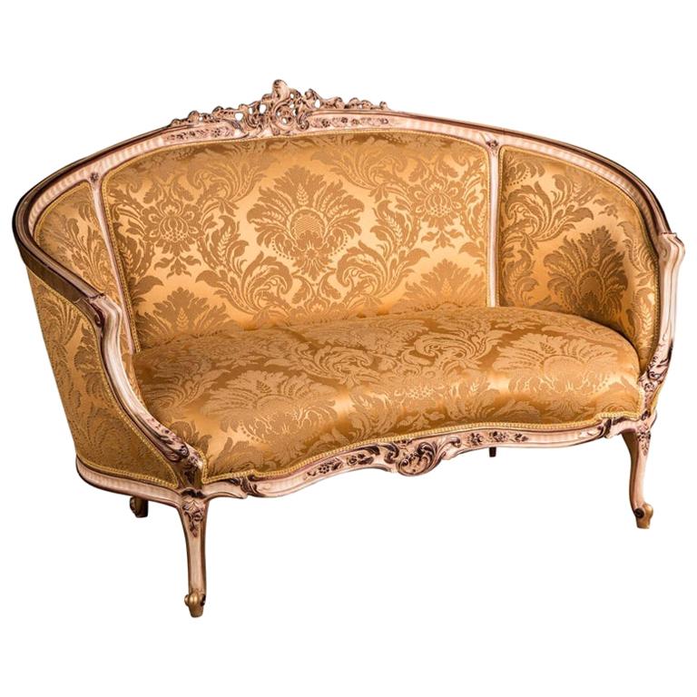 Antique French Sofa in Belgian Linen and Down Cushion at 1stDibs