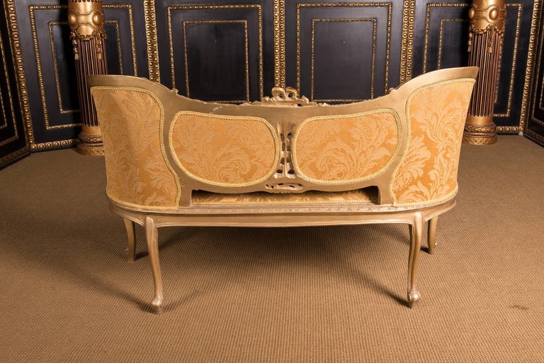 Elegant French Sofa with Golden Yellow Seat Cover in Louis Quinze Style For Sale at 1stDibs