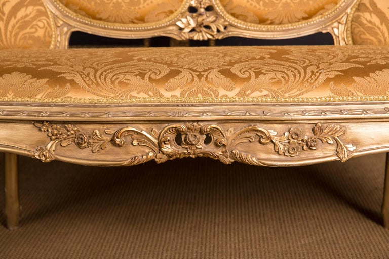 Elegant French Sofa with Golden Yellow Seat Cover in Louis Quinze Style For Sale at 1stDibs