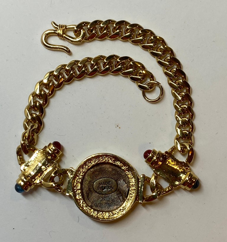 Elegant Gilded Gold Hardware "Portrait" with Multi-Stone Chain Bracelet ...