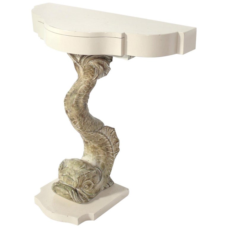 Elegant Gilt and White Lacquered Dolphin Console Table, circa 1930s For ...