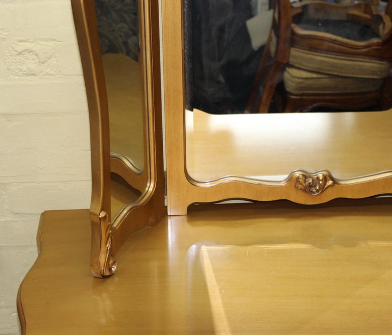 Elegant Gilt French Style Dressing Table with Mirror at 1stDibs