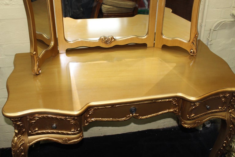 Elegant Gilt French Style Dressing Table with Mirror at 1stDibs