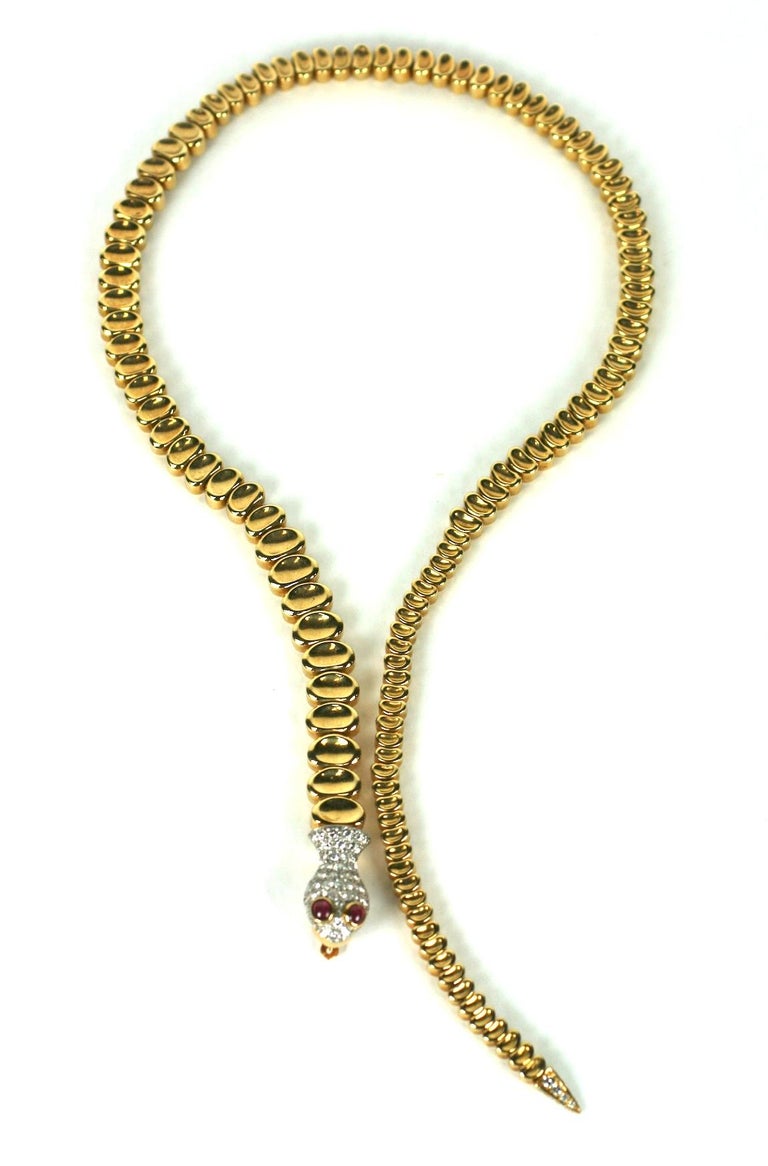 Elegant Gold and Diamond Snake Necklace at 1stDibs