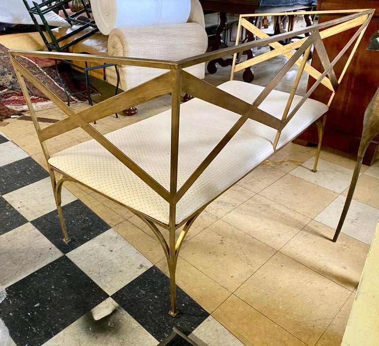 Elegant Gold Gilt Neoclassical Revival Metal Bench For Sale at 1stDibs