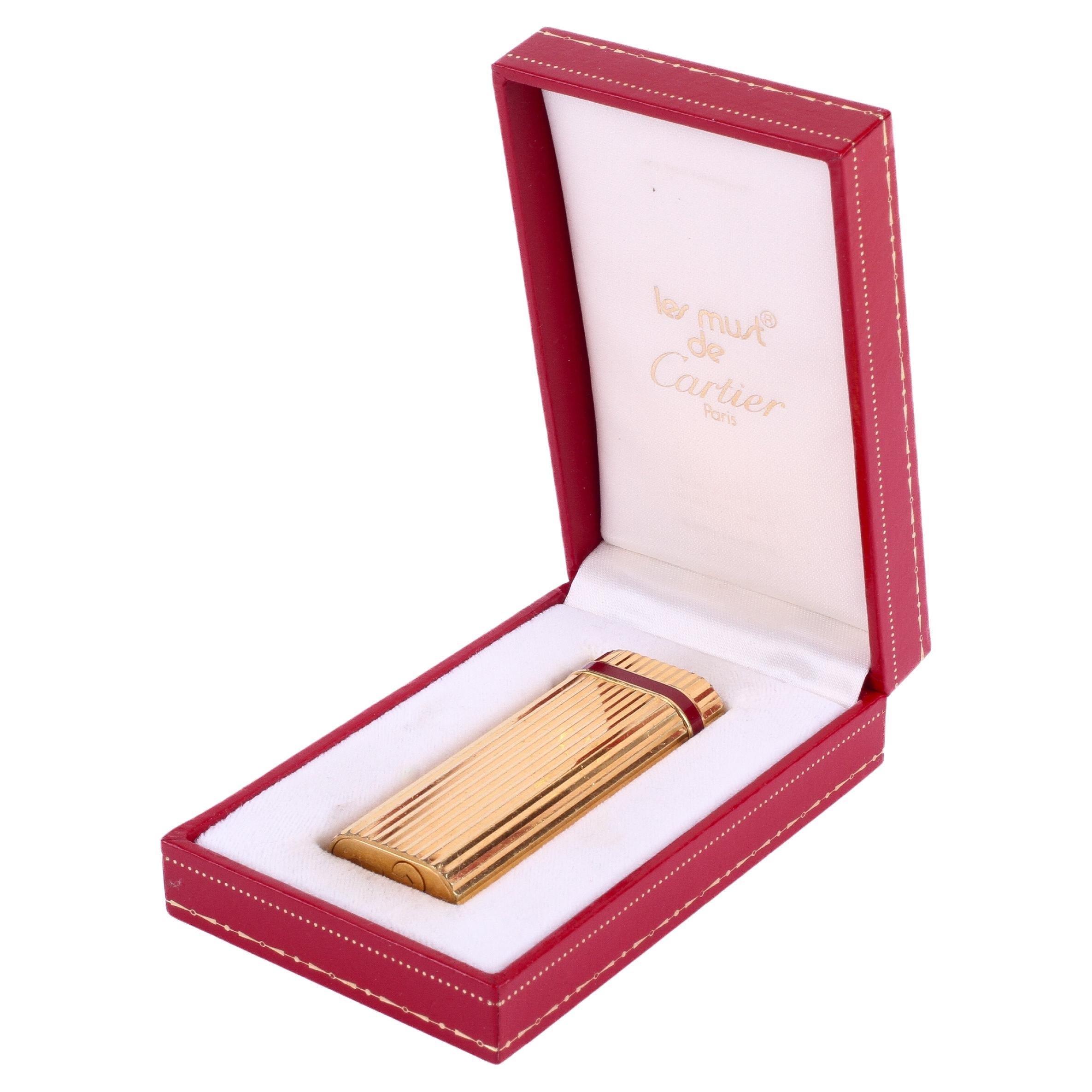 Elegant Gold Plated Cartier Ribbed Godron Cigarette Lighter With ...