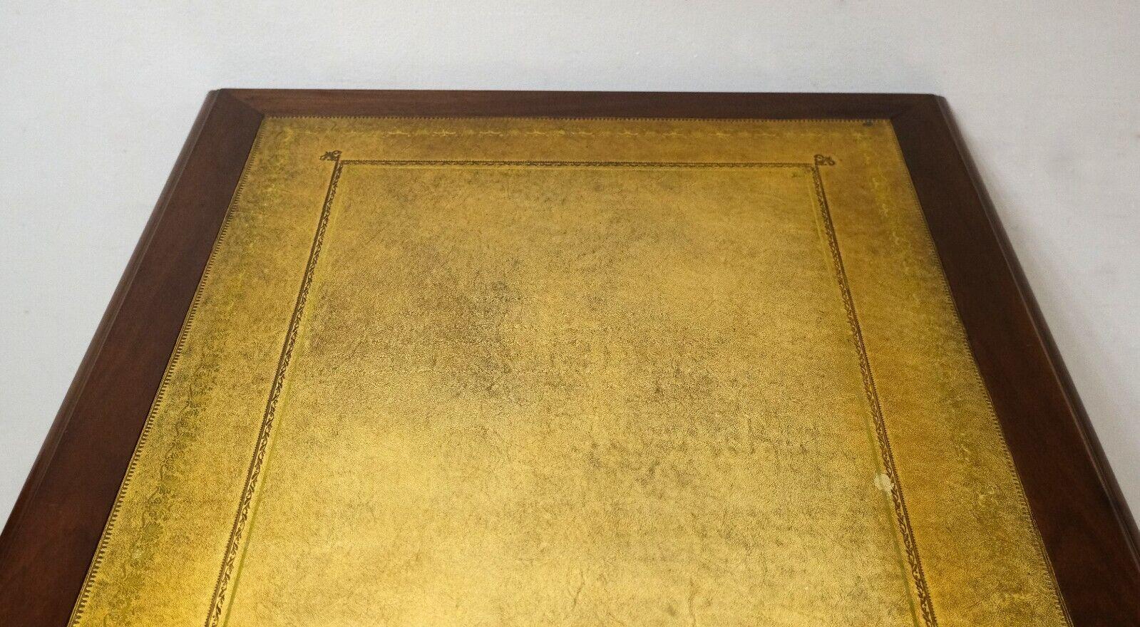 Elegant Hardwood Desk with Light Brown Leather Desk Top and Gold Leaf ...