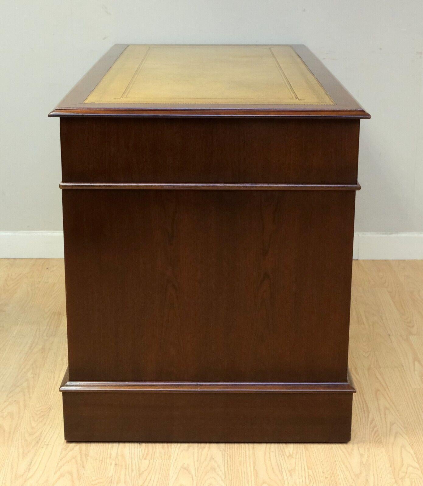 Elegant Hardwood Desk with Light Brown Leather Desk Top and Gold Leaf ...
