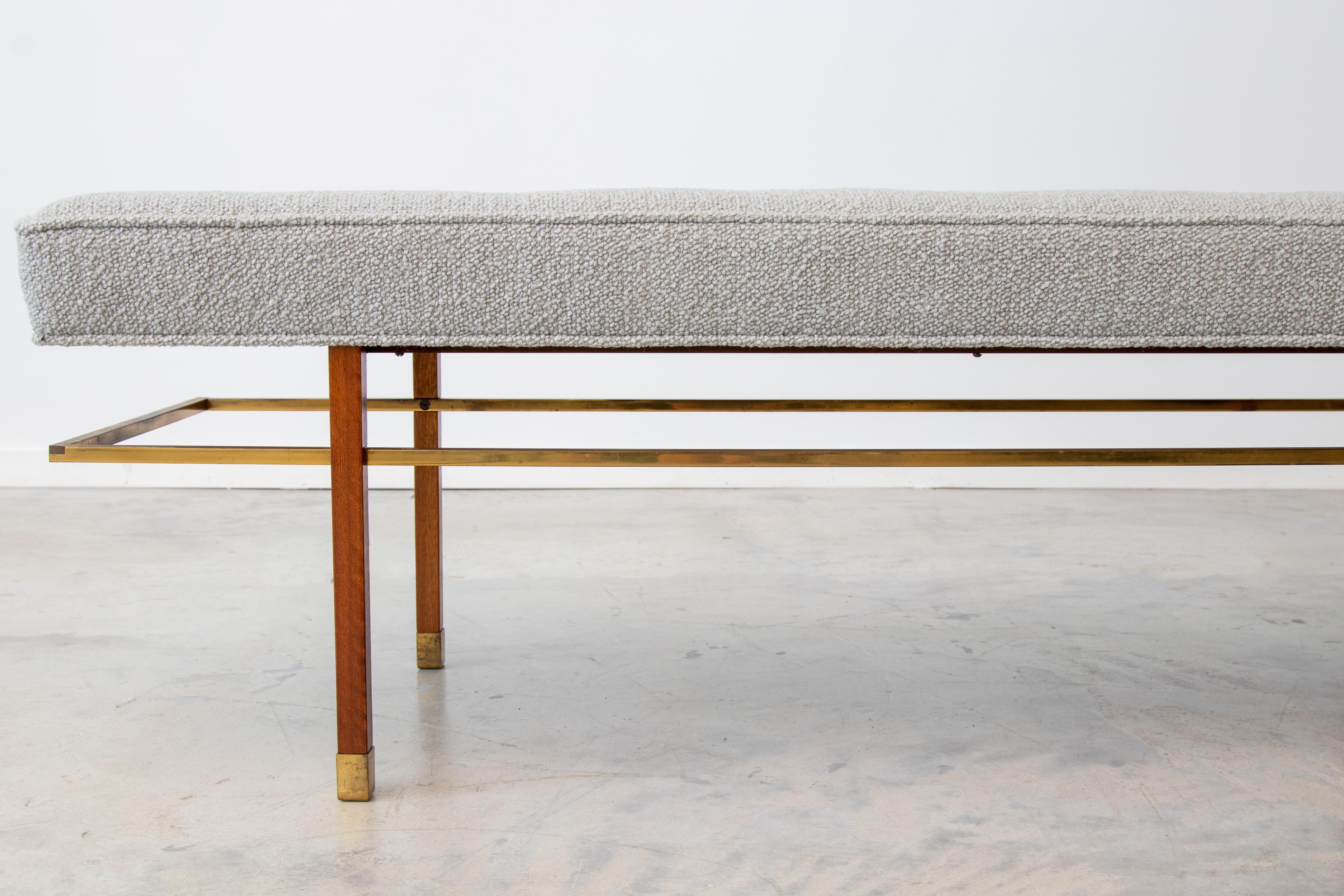 Elegant Harvey Probber Bench in Brass Mahogany and Knoll boucle Fabric ...