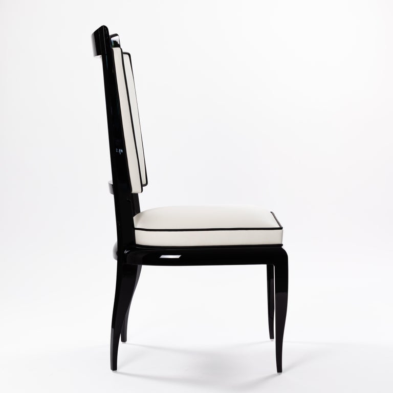 Elegant High Back Art Déco Dining Room Chair Black Lacquer White Nappa ...