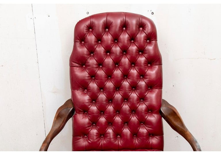 Elegant High Back Tufted Red Leather Armchair For Sale at 1stDibs