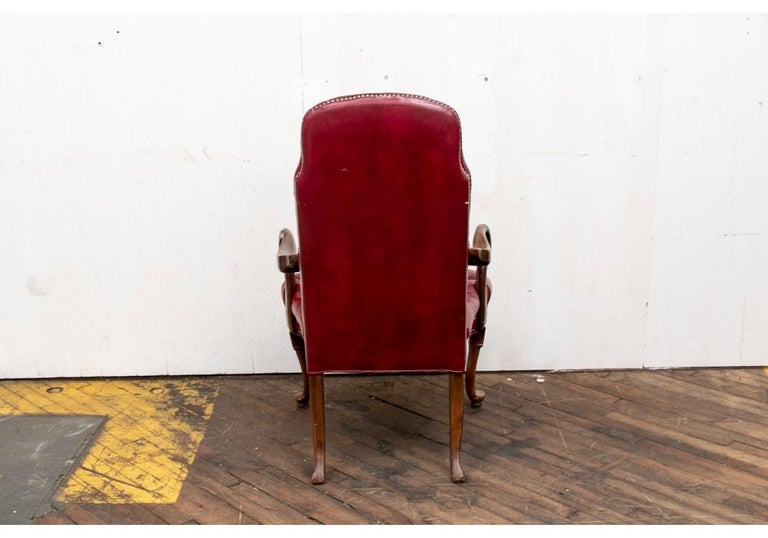 Elegant High Back Tufted Red Leather Armchair For Sale at 1stDibs