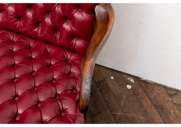 Elegant High Back Tufted Red Leather Armchair For Sale at 1stDibs