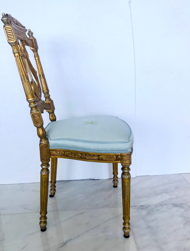 Elegant Italian Belle Époque Lyre Chair in Antique Gold Leaf at 1stDibs