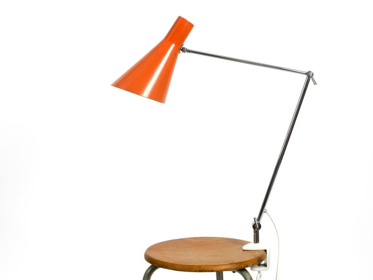 Elegant Italian Mid-Century Modern Brass Joint Clamp Lamp with Red Cone ...