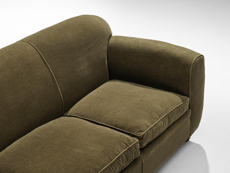 Elegant Italian Sofa in Khaki Green Velvet For Sale at 1stDibs
