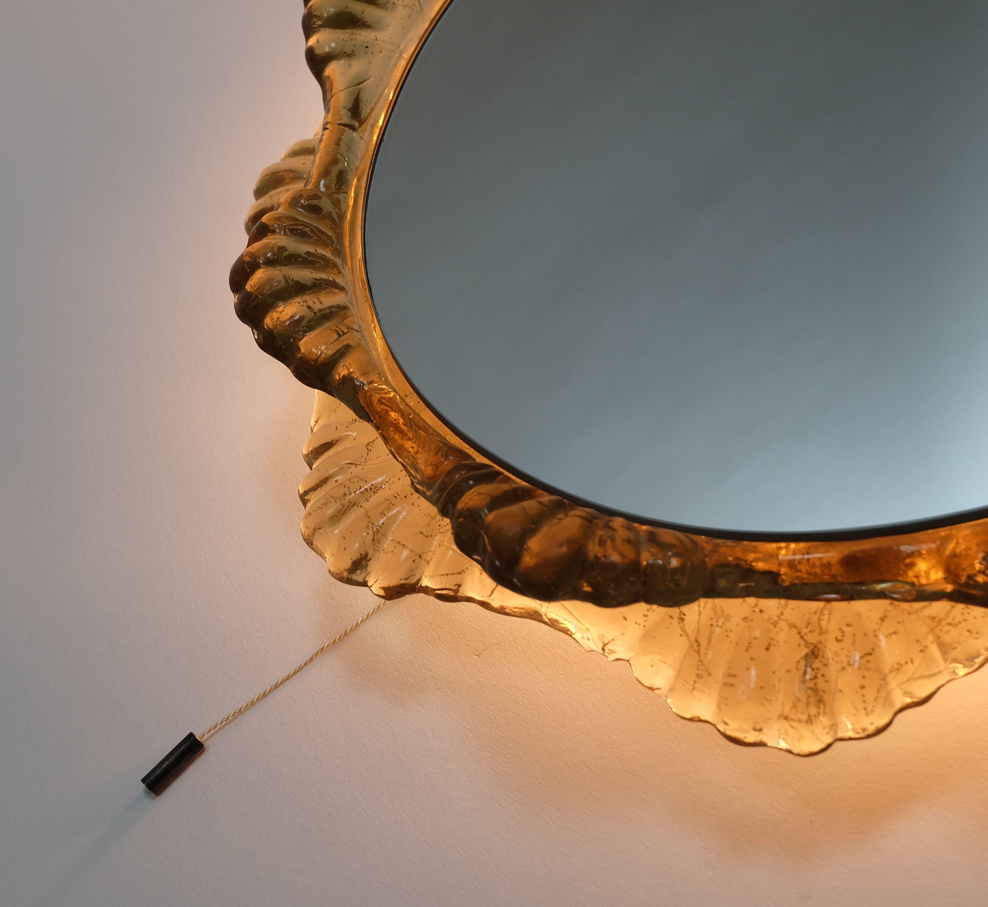 elegant large back lit wall MIRROR acrylic frame ice glass decor 1960s ...