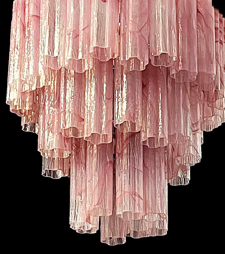 Elegant Large Three-Tier Murano Glass Tube Chandelier, Pink Alabaster ...