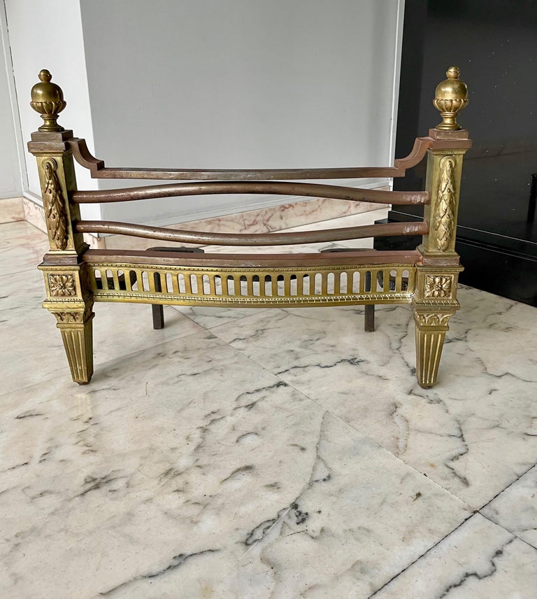 Elegant Mid-19th Century Stamped Gilt Bronze Andirons, France, Around ...