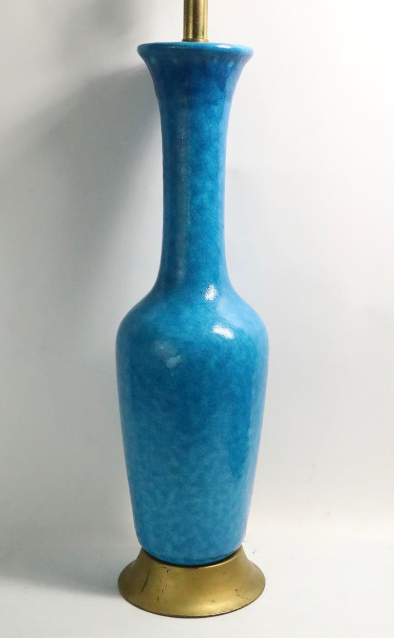Elegant Mid Century Blue Craquelure Glaze Table Lamp at 1stDibs
