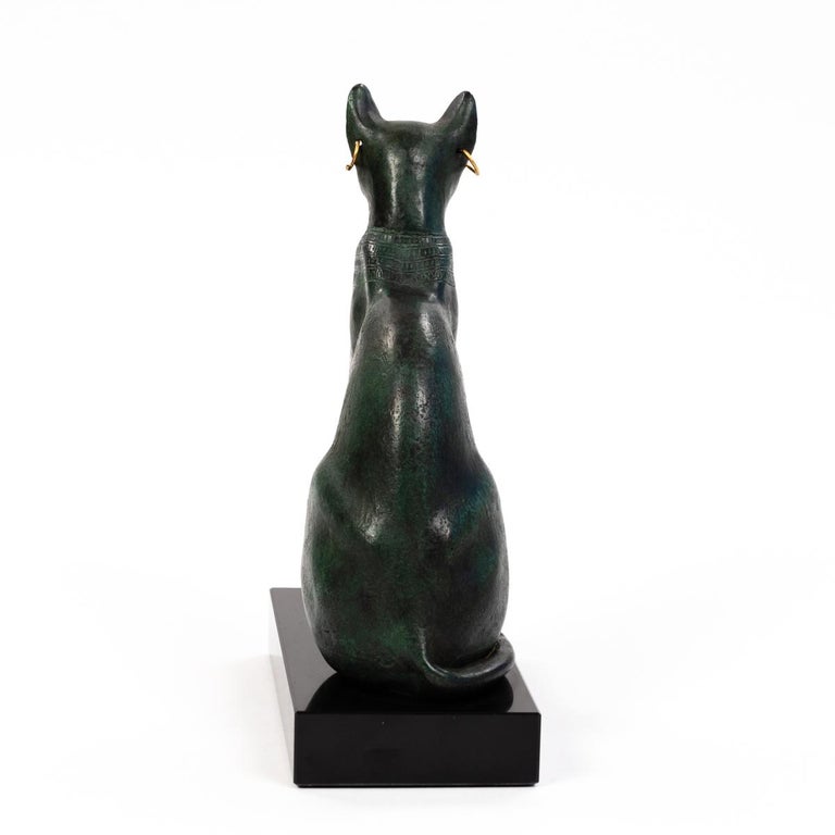 Elegant Midcentury Sitting Bronze Bastet Sculpture on Marble Base ...