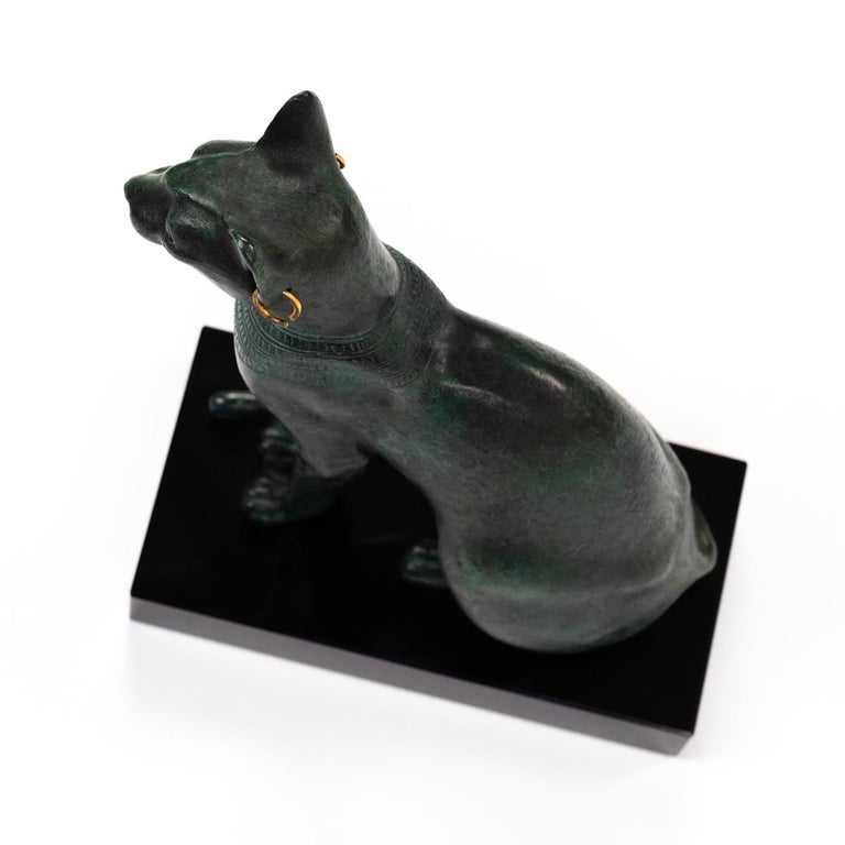 Elegant Midcentury Sitting Bronze Bastet Sculpture on Marble Base ...