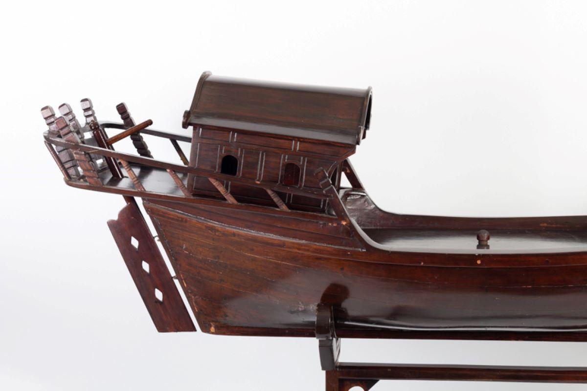 Elegant Model of Chinese Sailboat, Exotic Wood, with Assorted Stand For ...