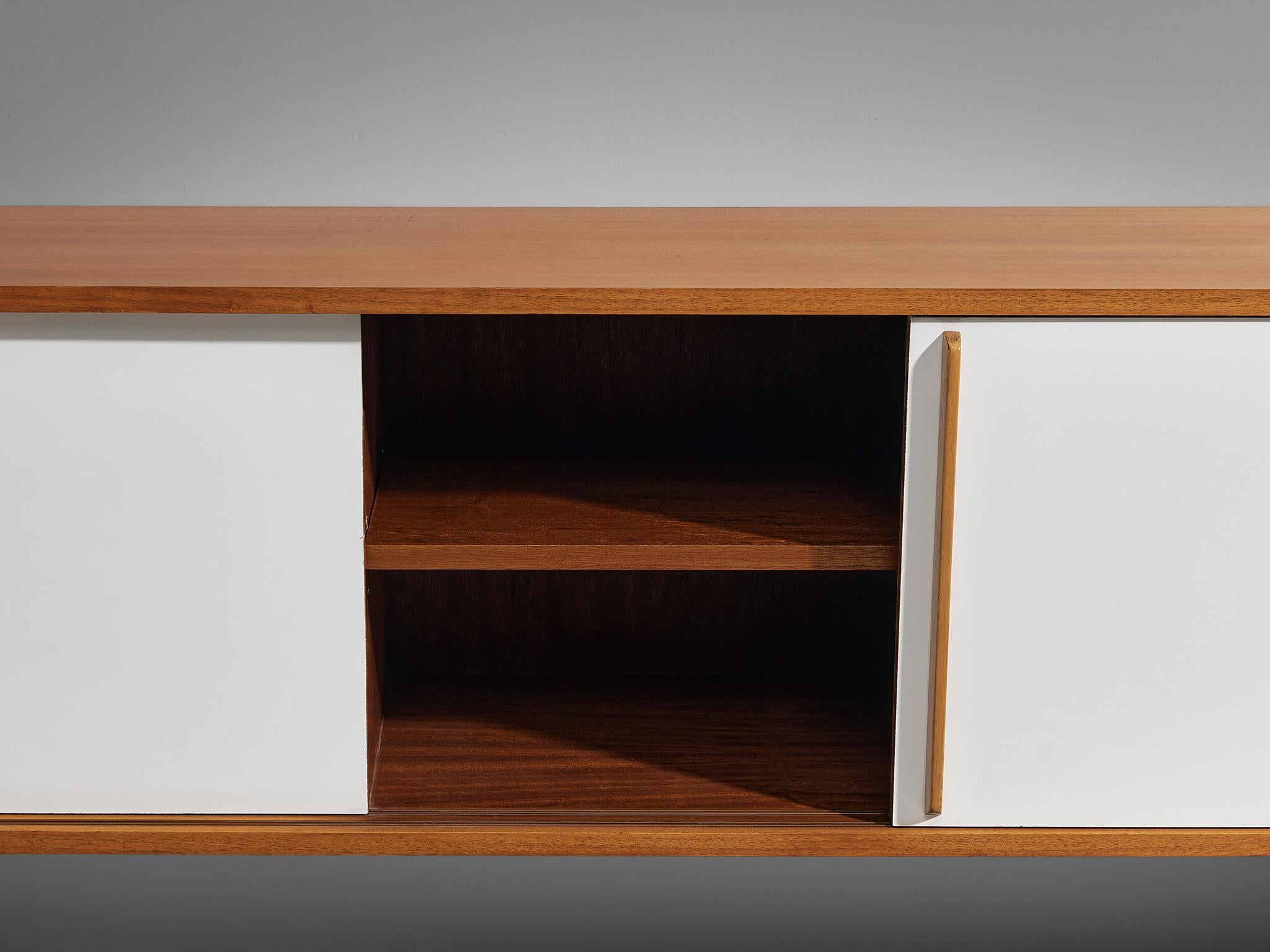 Elegant Mounted Sideboard in Teak and Lacquered Wood For Sale at 1stDibs