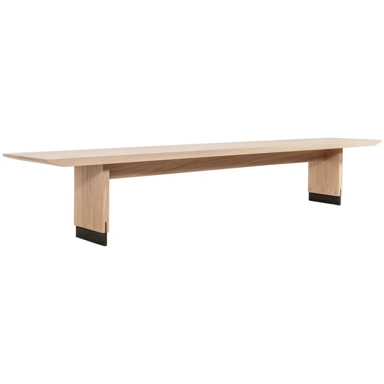 Bespoke Oak Bench with Inset Brass Feet, made for French Fashion House ...