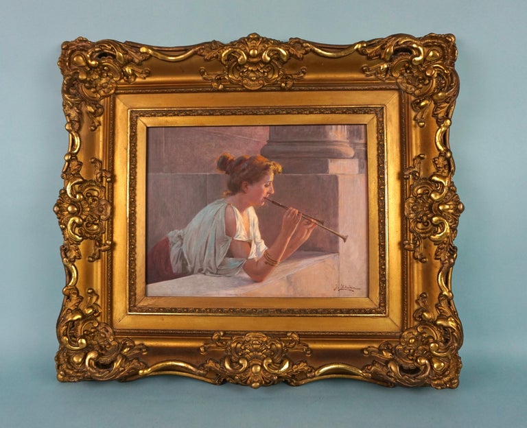 Elegant Oil on Canvas of a Flutist by Jacques Alsina 'French 19th ...