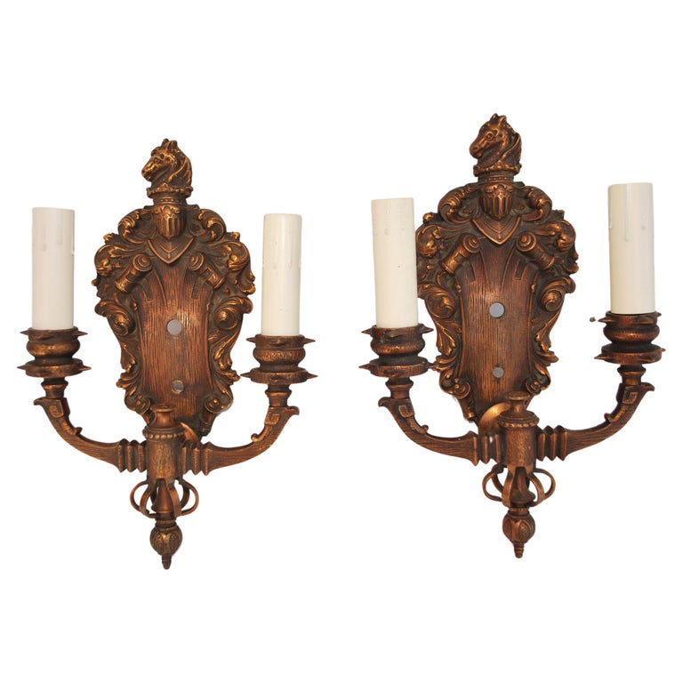 Elegant Pair of 1920's Copper Sconces For Sale at 1stDibs