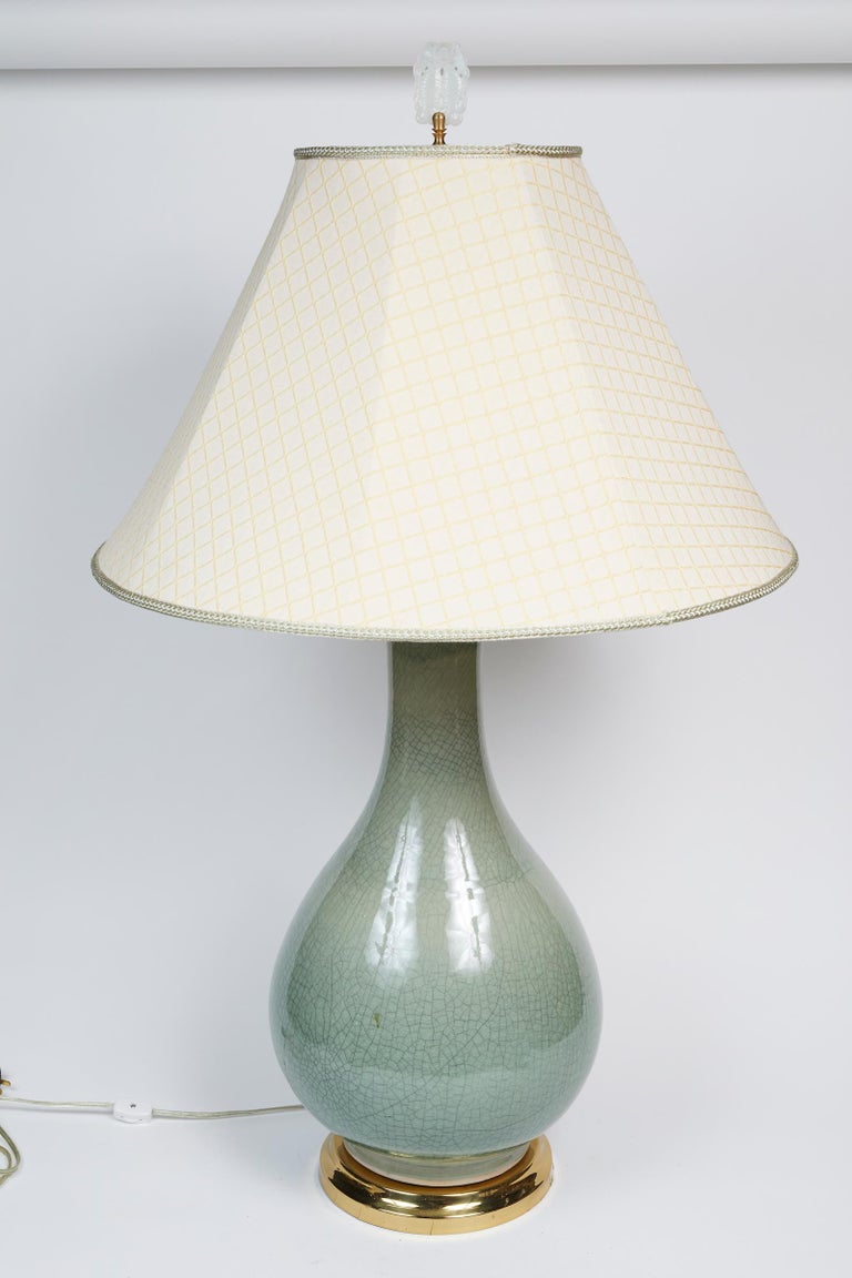Elegant Pair of Celadon Crackle Table Lamps For Sale at 1stDibs