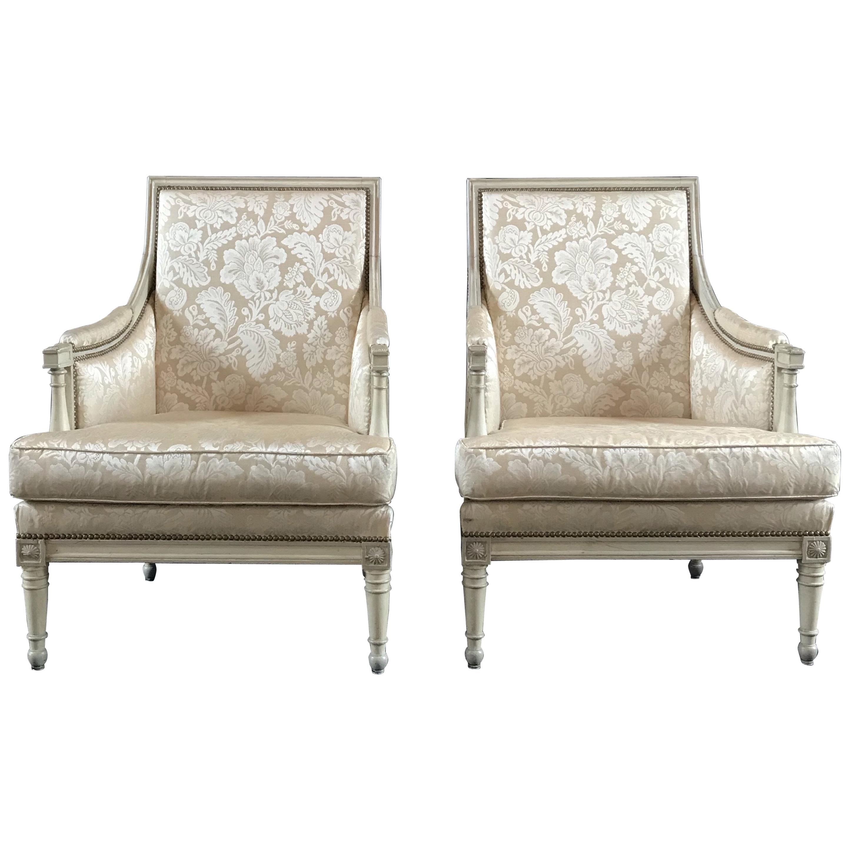 Vintage French Provincial Louis XVI Blue and Cream Painted Club Chairs ...