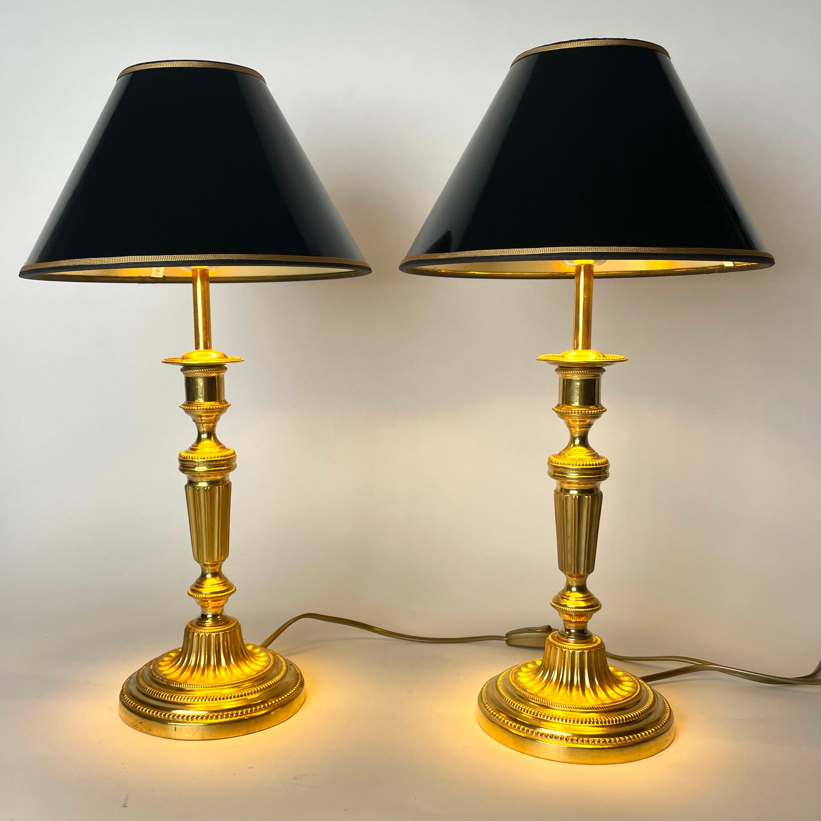 Elegant pair of Louis XVI gilt Table Lamps, originally candlesticks ...