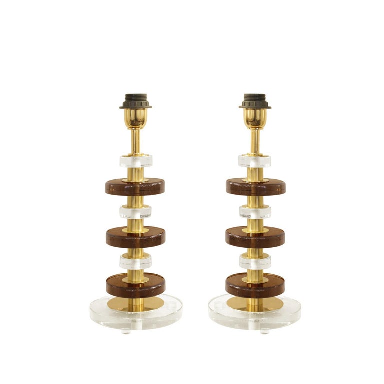 Elegant Pair of Murano Glass Disc Table Lamps For Sale at 1stDibs