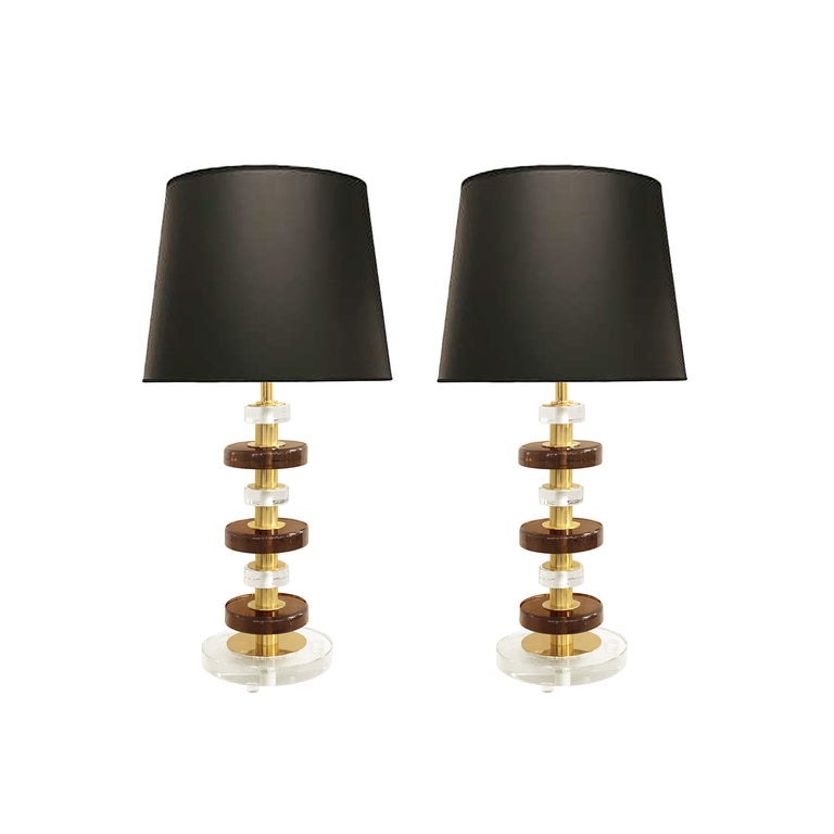 Elegant Pair of Murano Glass Disc Table Lamps For Sale at 1stDibs