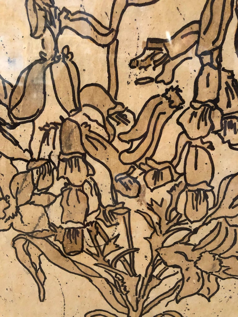 Elegant Pair of Sepia Drawings of Flowers Handsomely Framed For Sale at ...