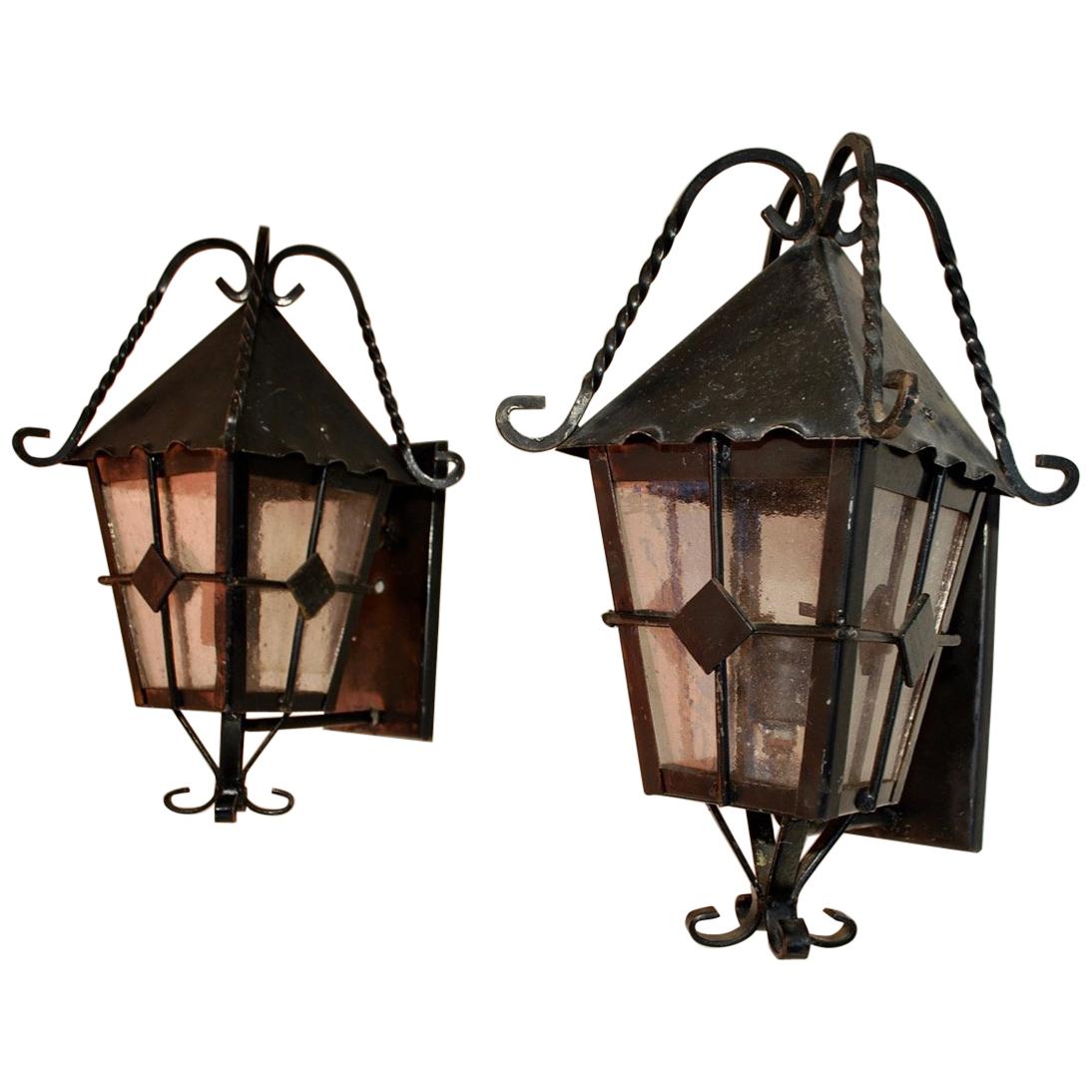 Elegant Pair of Wrought Iron Outdoor Sconces at 1stDibs