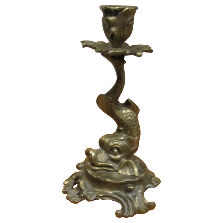 Elegant Pair Regency Brass Dolphin Candlesticks, Great Attention to ...