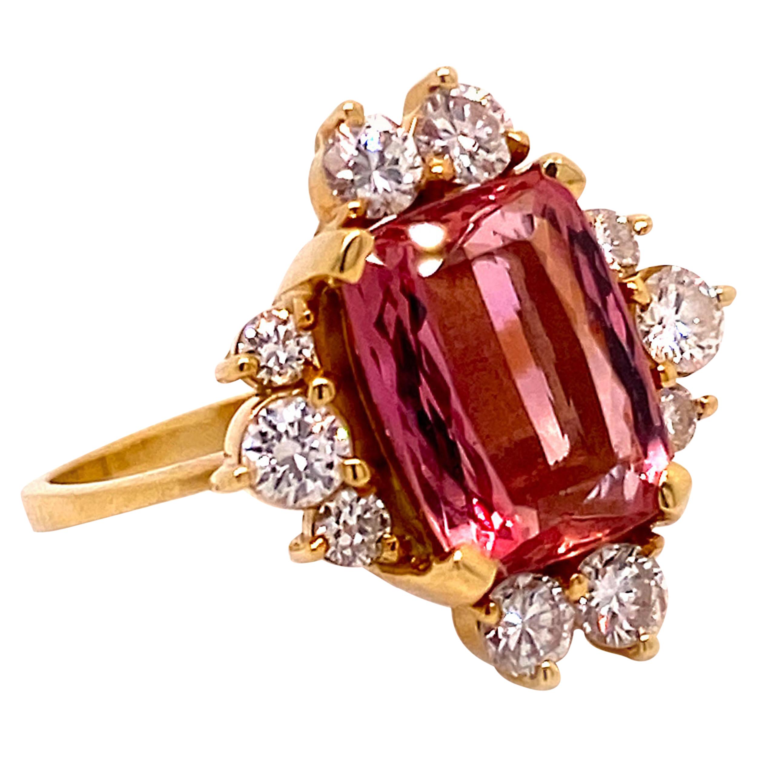 3.6 Carat Hot Pink Tourmaline 1.28 Carat Diamond 18K Statement Cocktail ...