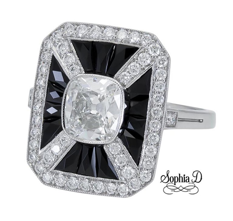 Elegant Platinum 1.10 Ct Onyx and 0.90 Carat Center Diamond Art Deco ...