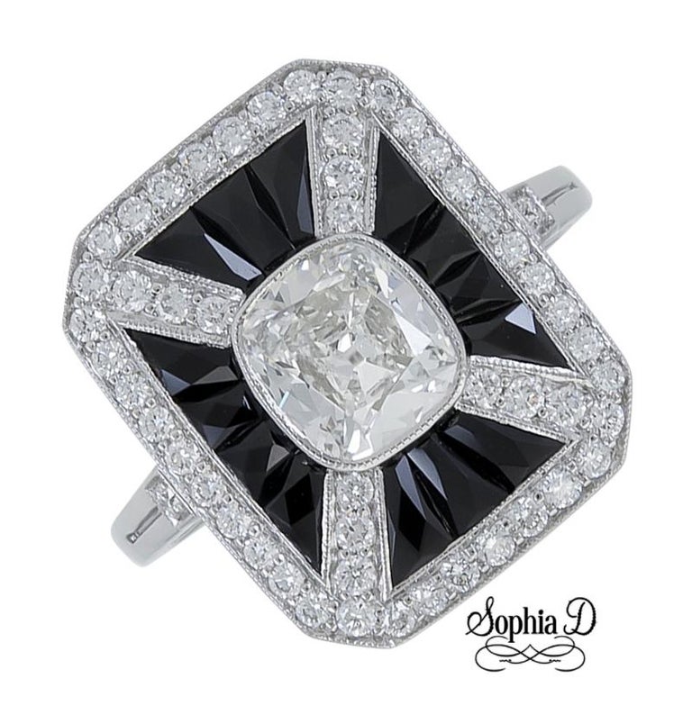 Elegant Platinum 1.10 Ct Onyx and 0.90 Carat Center Diamond Art Deco ...
