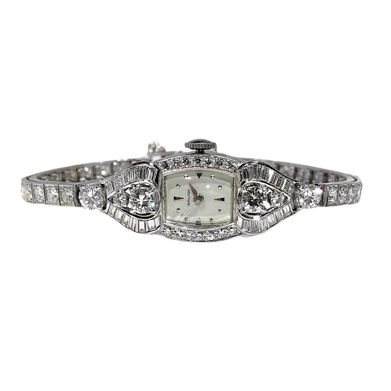 Elegant Platinum and Diamond Vintage, Ladies Hamilton Cocktail Watch ...