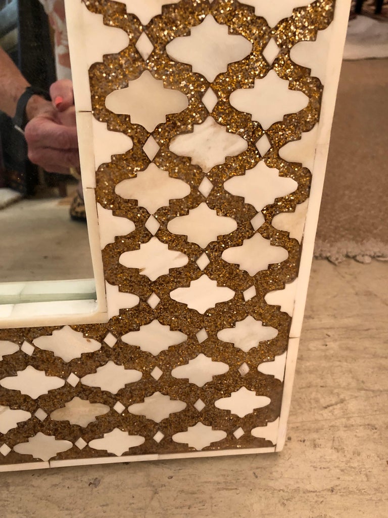 Elegant Rectangular Tessellated Stone Mirror with Glistening Inlay For ...