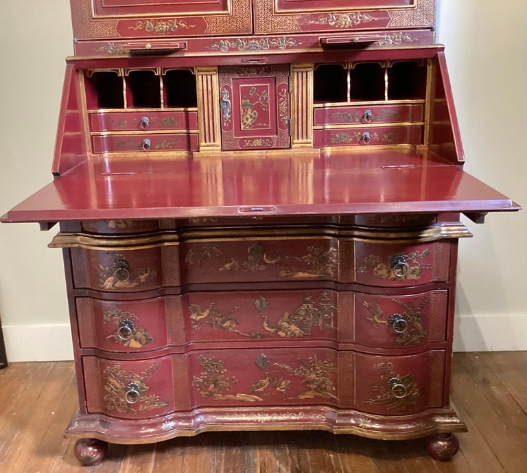 Elegant Red Chinoiserie Hand Painted Secretary Desk For Sale at 1stDibs